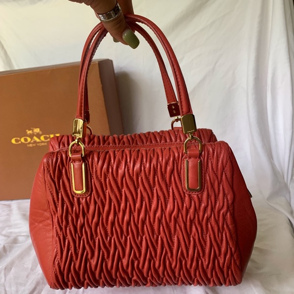 Coach | Bags | Coach Textured Leather Coral Handbag Purse | Poshmark